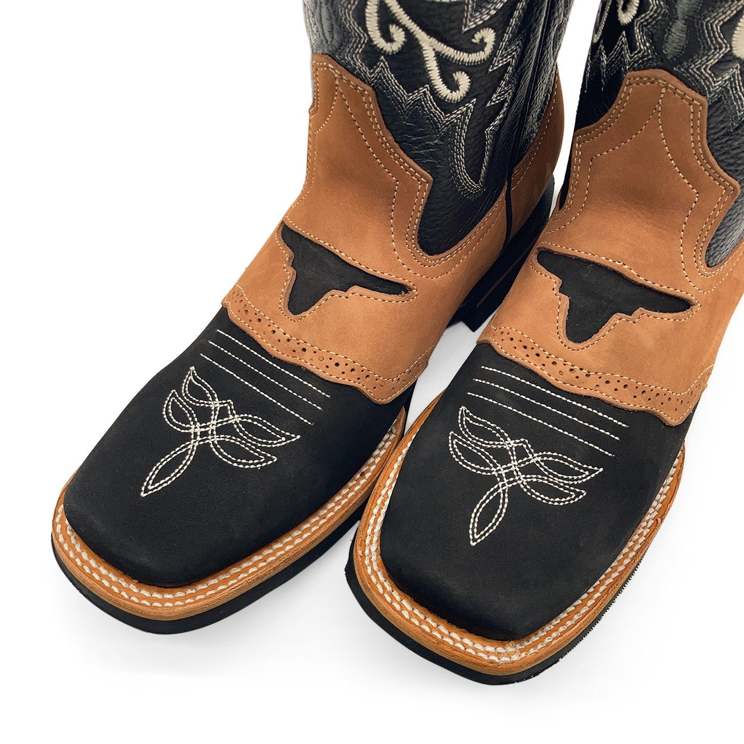 Men's Leather Midcalf Western Boot Square Toe Black Brown – The Western ...